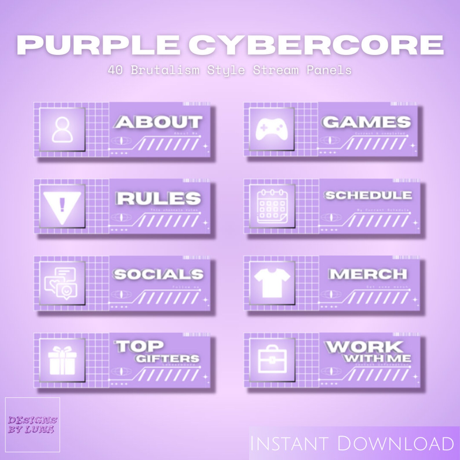 Purple Cybercore Brutalism Animated Stream Overlays Cyber Y2k Butterfly ...