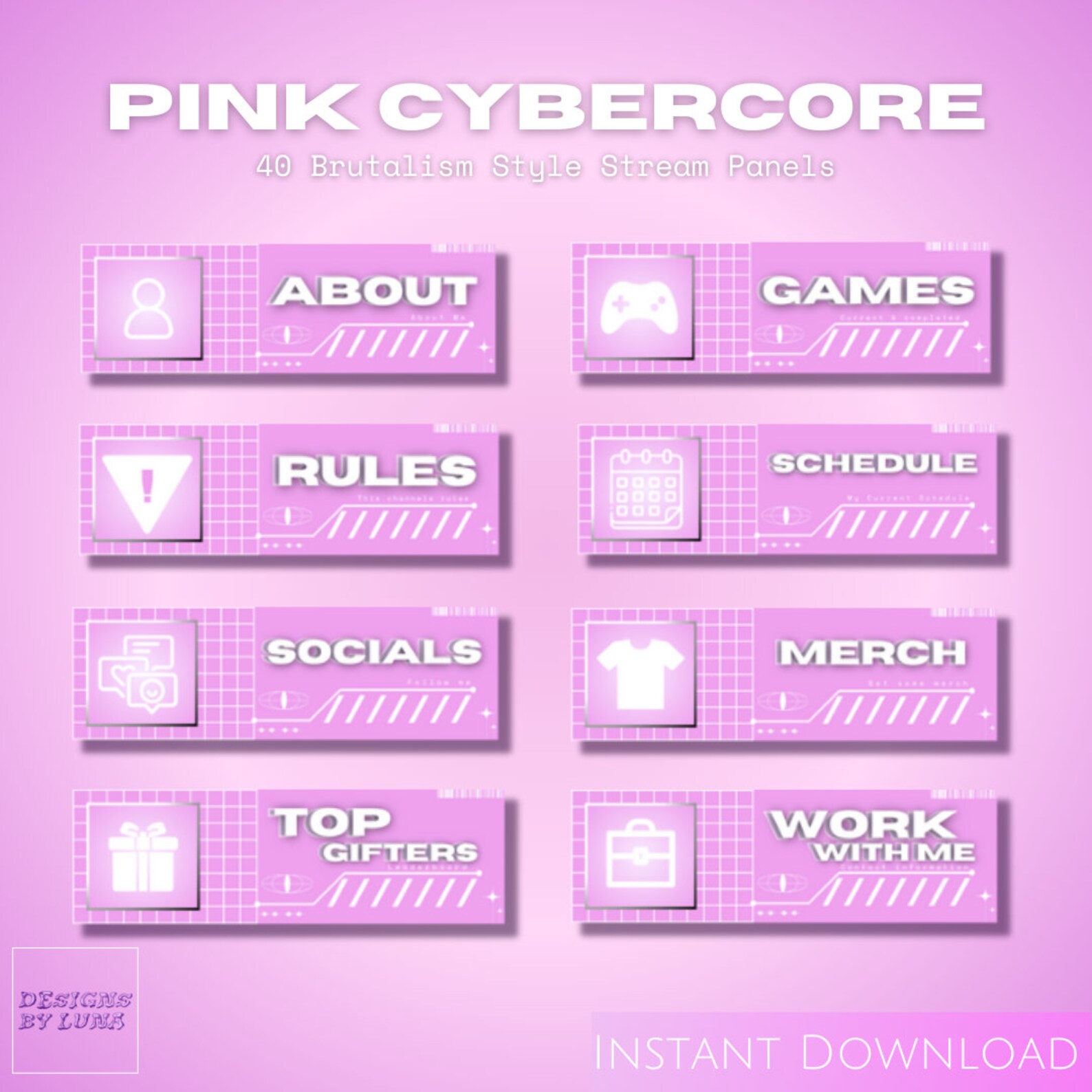 Pink Cybercore Butterfly Stream Overlays: Brutalism Y2K Animated Twitch ...