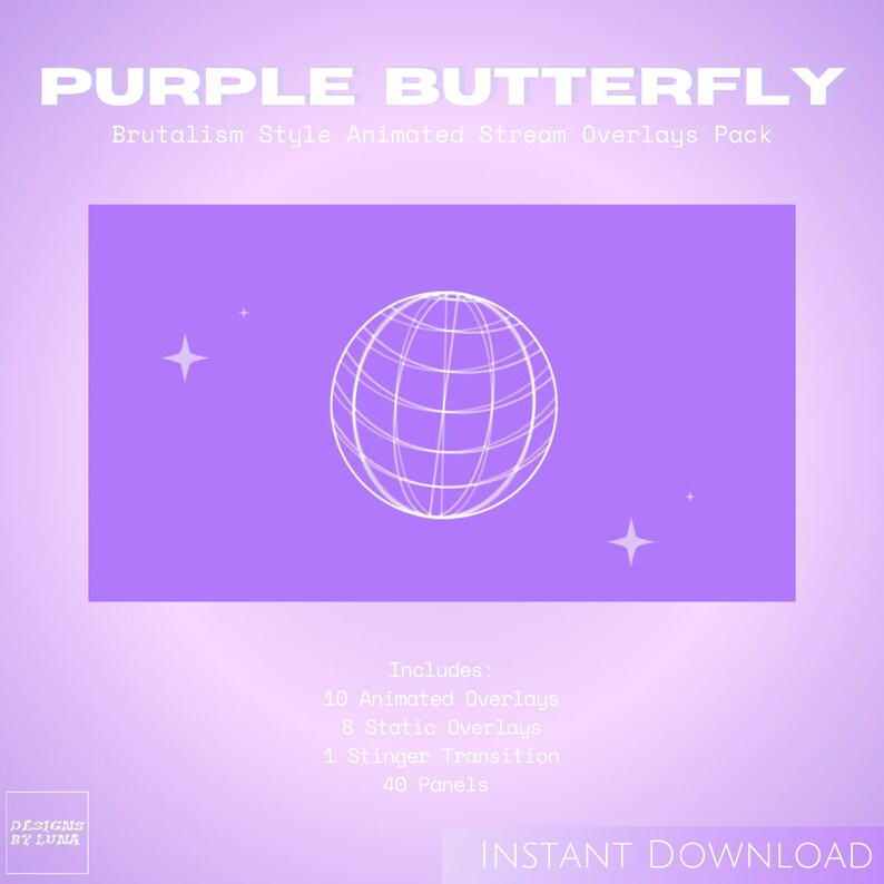 Purple Cybercore Brutalism Animated Stream Overlays Cyber Y2k Butterfly ...