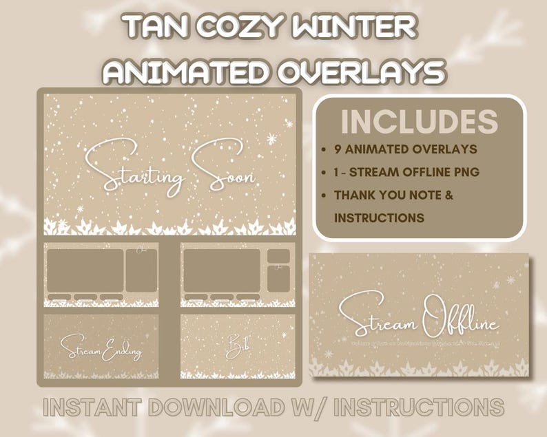 Tan Cozy Winter Stream Overlays for Twitch, Youtube and Live Streamers ...