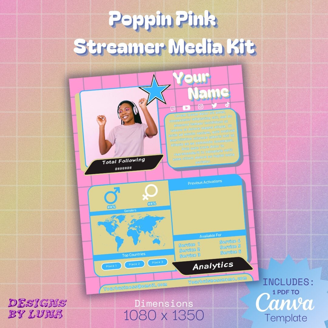Poppin Pink 1-page Media Kit for Twitch Streamers Bright Creative Multi ...