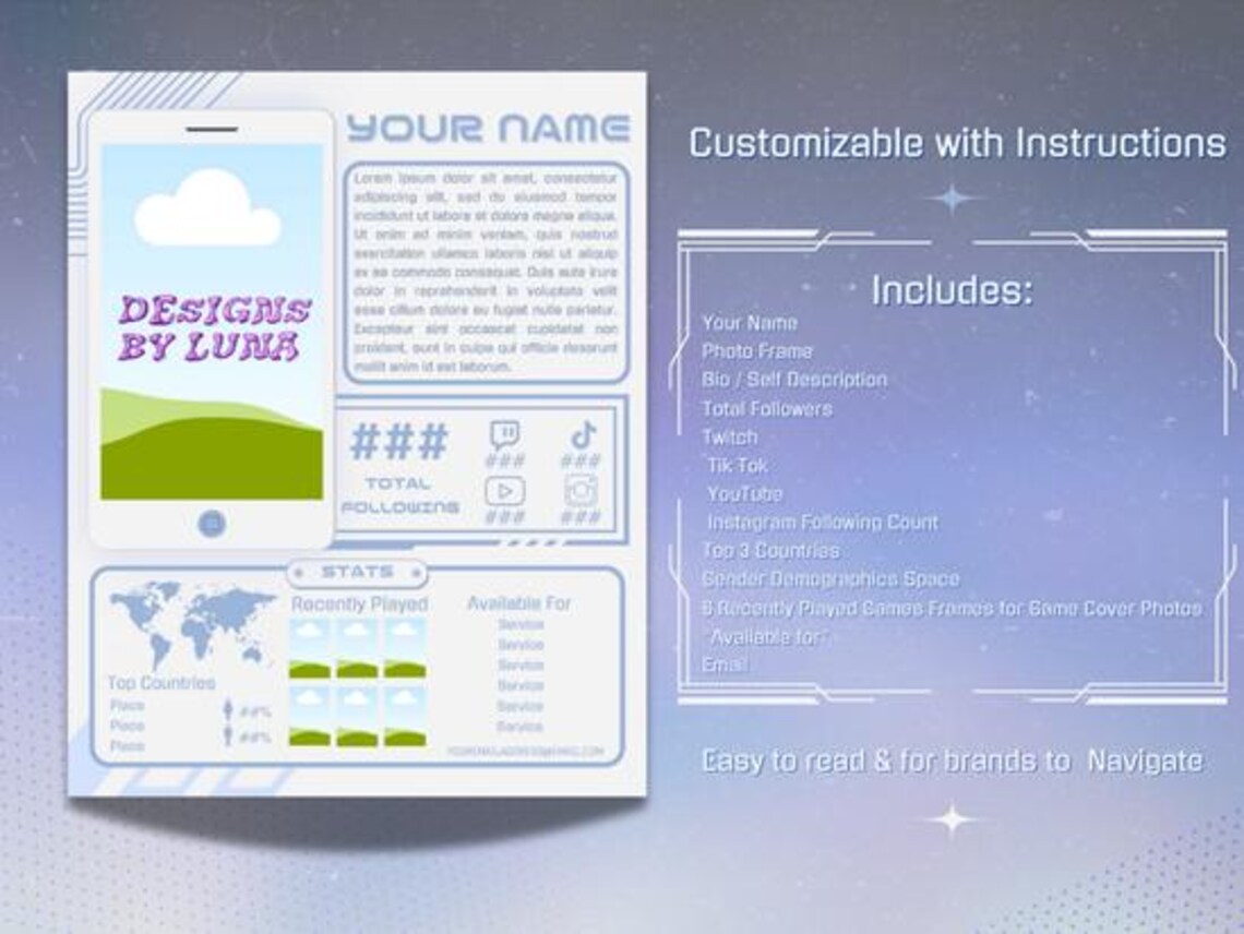 1 Page Cybercore Media Kit Canva Template for Content Creators, Twitch ...