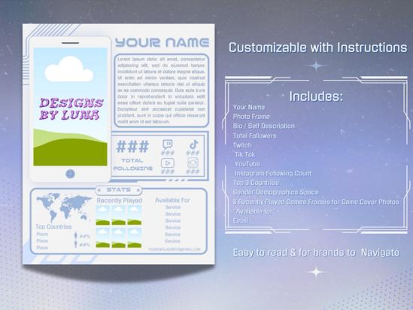 1 Page Cybercore Media Kit Canva Template for Content Creators, Twitch ...