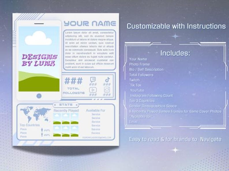 1 Page Cybercore Media Kit Canva Template for Content Creators, Twitch ...