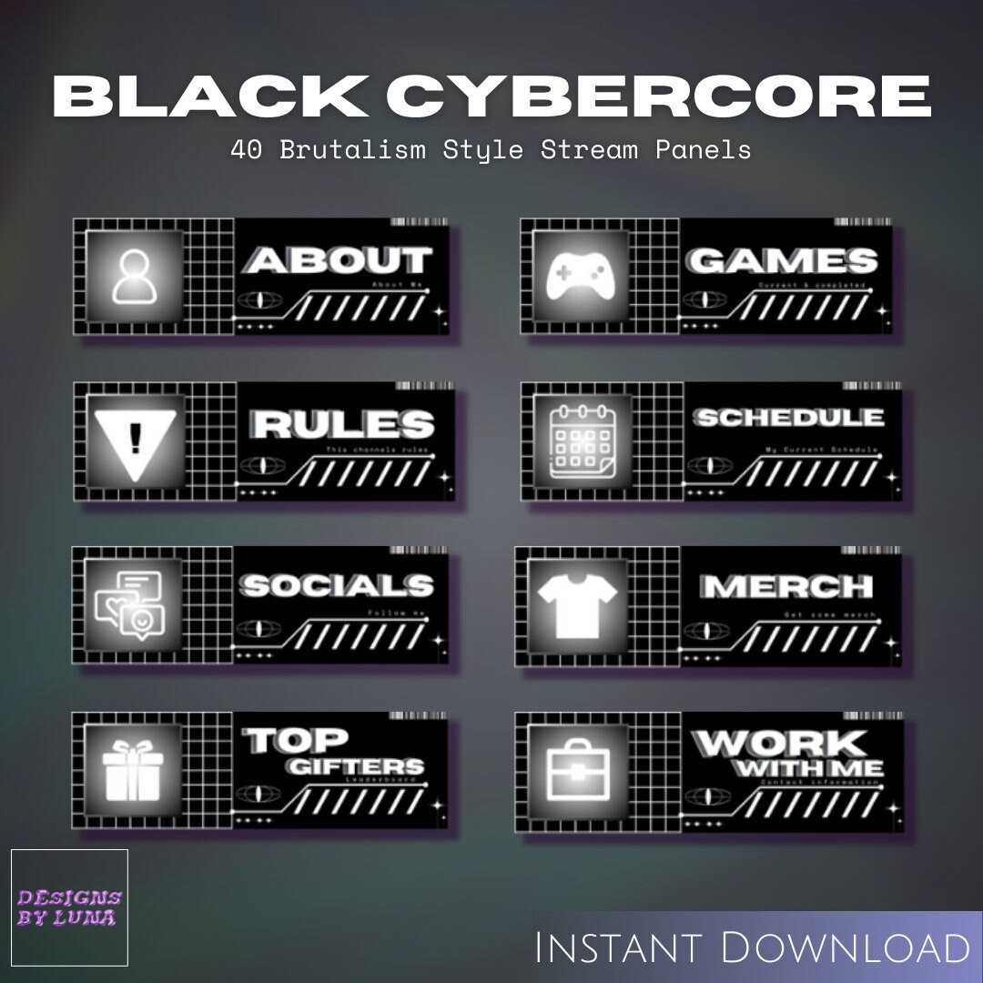 Black Cybercore Stream Panels: Brutalism Y2k Design (digital Download ...