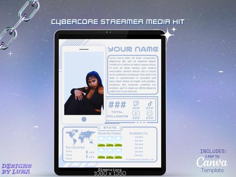 1 Page Cybercore Media Kit Canva Template for Content Creators, Twitch ...