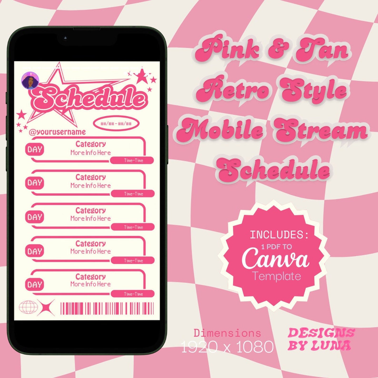Pink and Tan Mobile Stream Schedule for Streamers and Content Creators ...