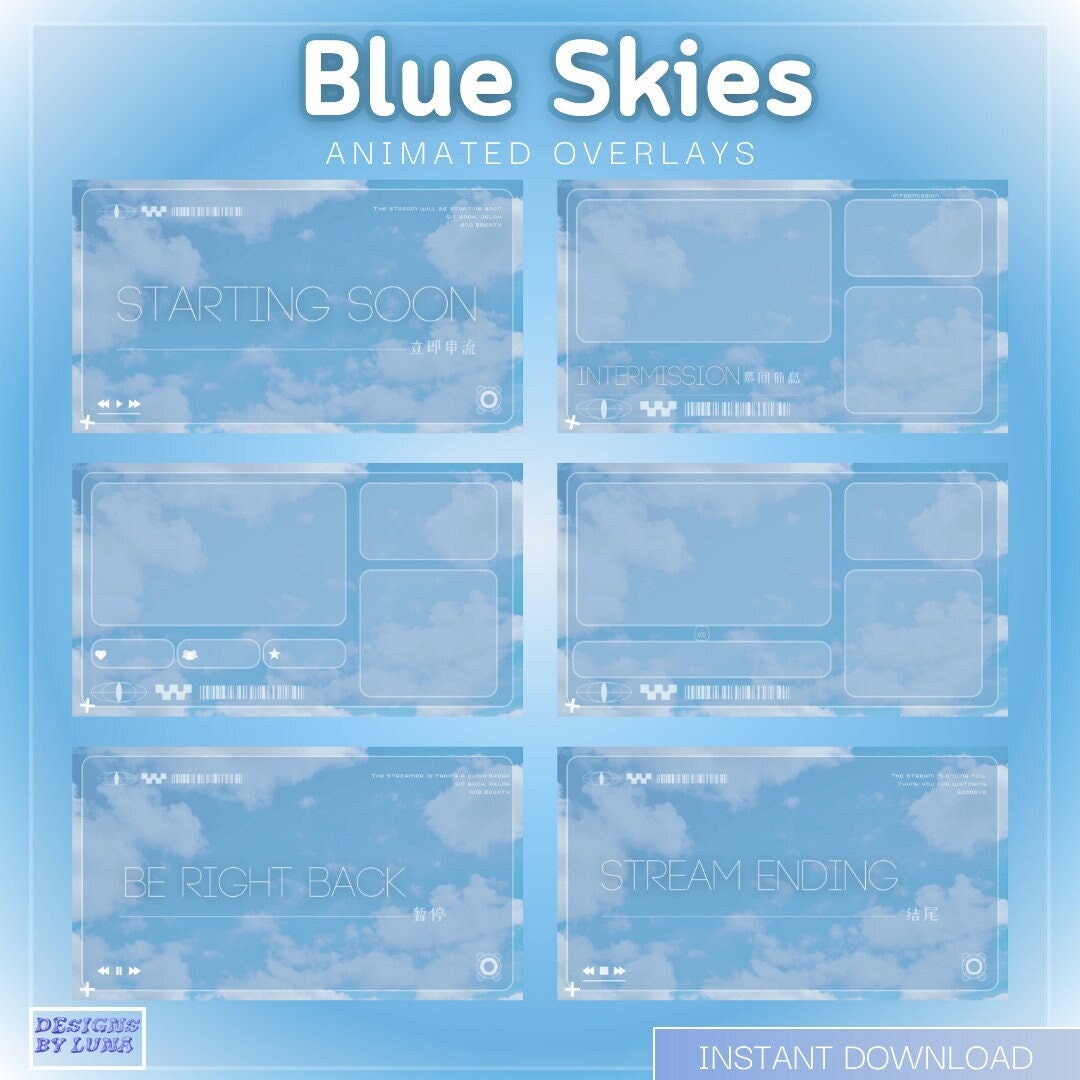 Blue Skies Y2k Minimalistic Animated Overlays for Streamers Calm Cyber ...