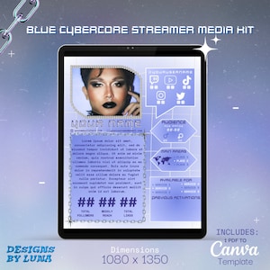 Blue Cybercore Aesthetic 1-page Media Kit Template for Streamers and ...