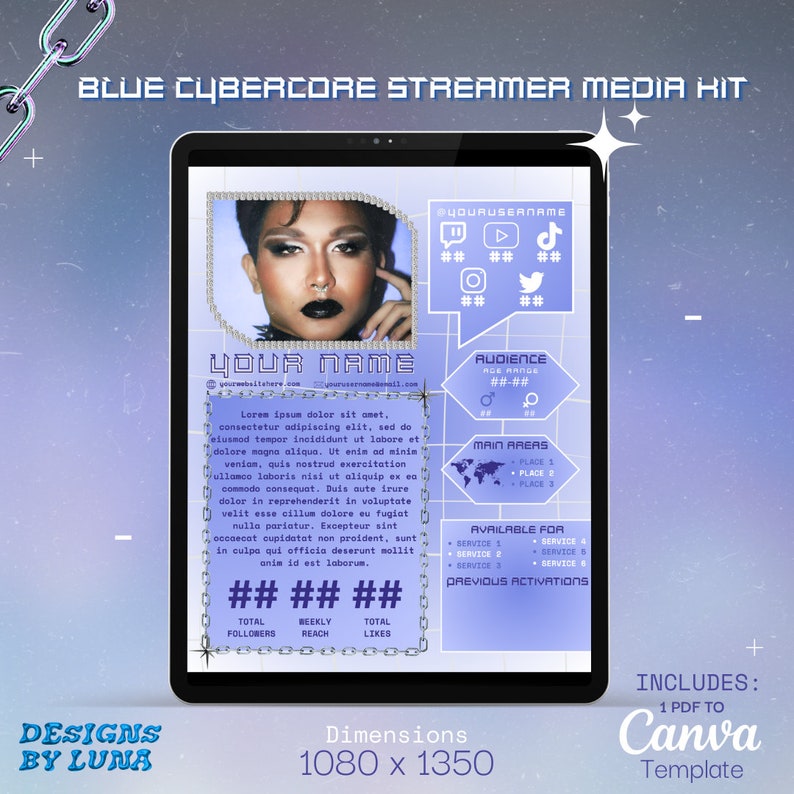 Blue Cybercore Aesthetic 1-page Media Kit Template for Streamers and ...