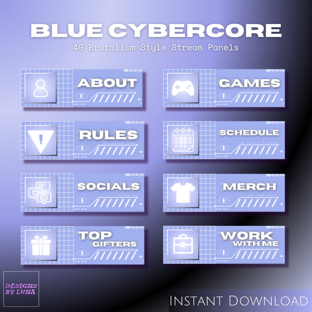 Blue Butterfly Cybercore Stream Overlays: Brutalist Y2K Twitch Panels ...