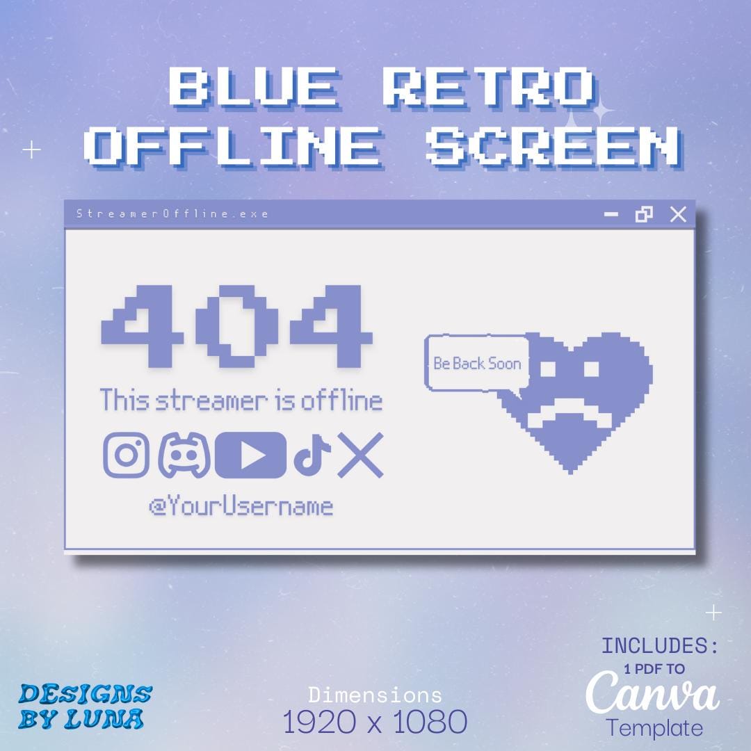 Blue Retro Error 404 Offline Screen: Y2k Cyber Stream Overlay (digital ...
