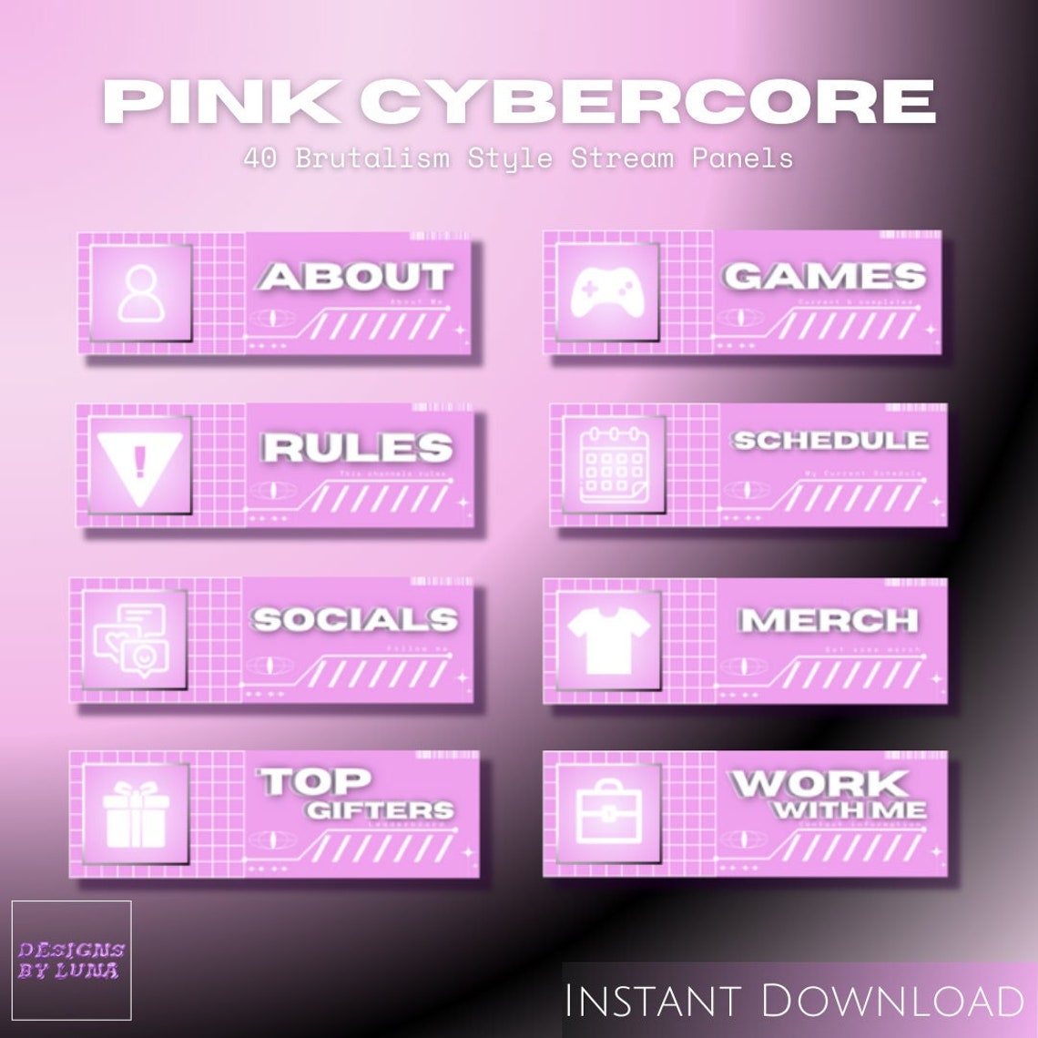 Pink Cyber Futuristic Brutalism Style Stream Panels | Cybercore | Y2K ...