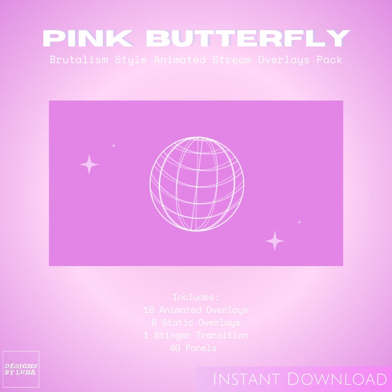 Pink Cybercore Butterfly Stream Overlays: Brutalism Y2K Animated Twitch ...