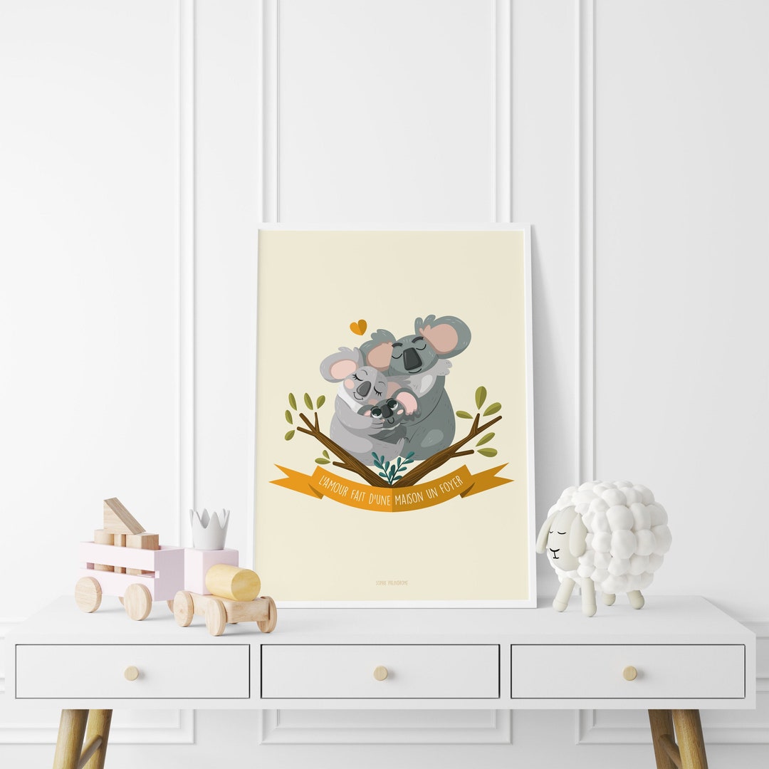 Koala Animal Family Poster Inspirational Sentence Baby Children's Room ...