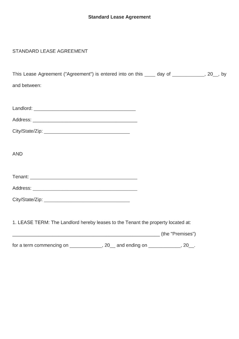 Standard Lease Agreement PDF | Residential Lease Template | Landlord ...