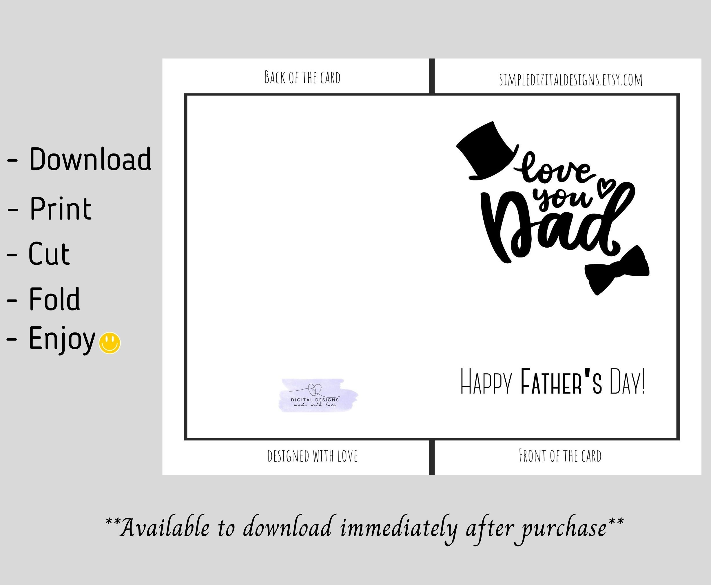 Printable Happy Father's Day Card, Dad Card, Love You Father's Day Card ...