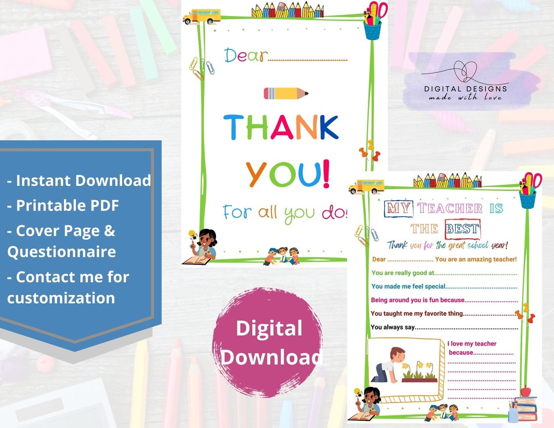 Teacher Appreciation Printable, Last Day of School Teacher Letter, All ...