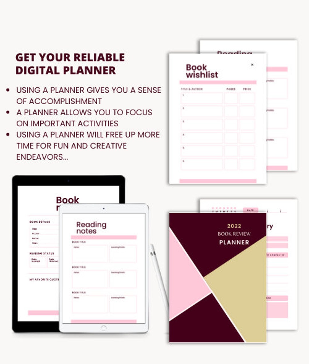 BOOK REVIEW PLANNER: Bookish Gifts, Reading Journal and Book Tracker - Etsy