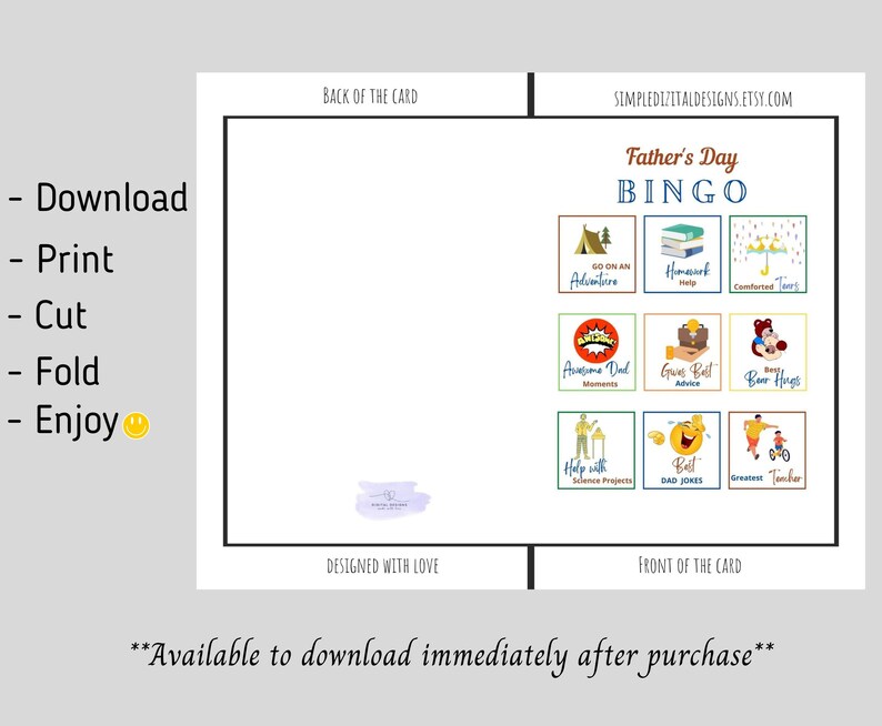 Printable Happy Father's Day Card, Dad Card, Bingo Card, Grandfather ...