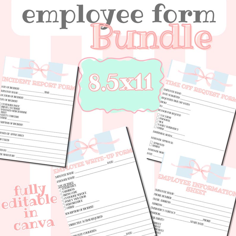 Employee Forms Bundle Canva Template | Employee Information Sheet ...
