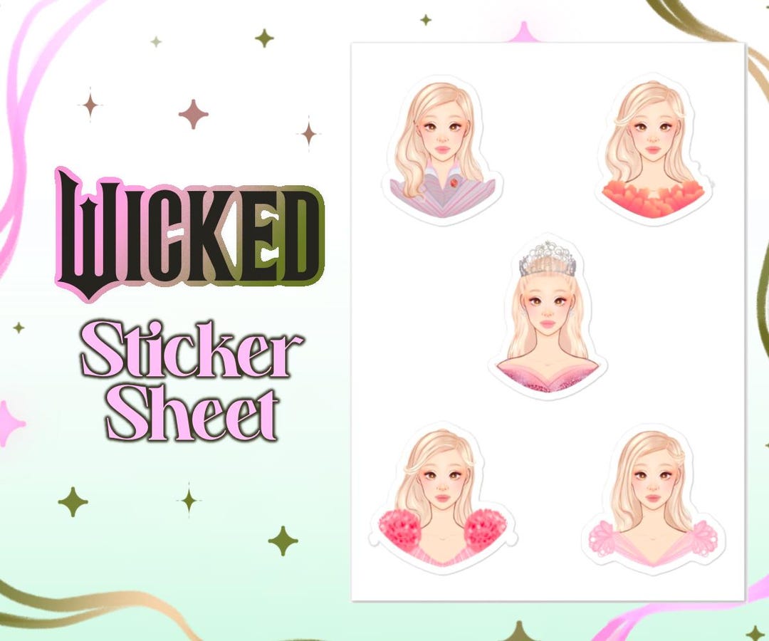 Wicked Glinda Sticker Sheet / 5 Unique Designs / Wicked Movie Stickers ...
