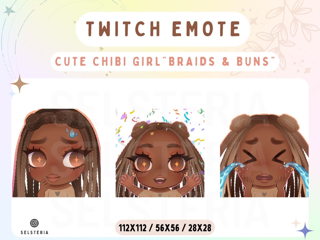 Twitch Emote: Girl Emote / Braids & Buns Hairstyle / Brown Skin ...