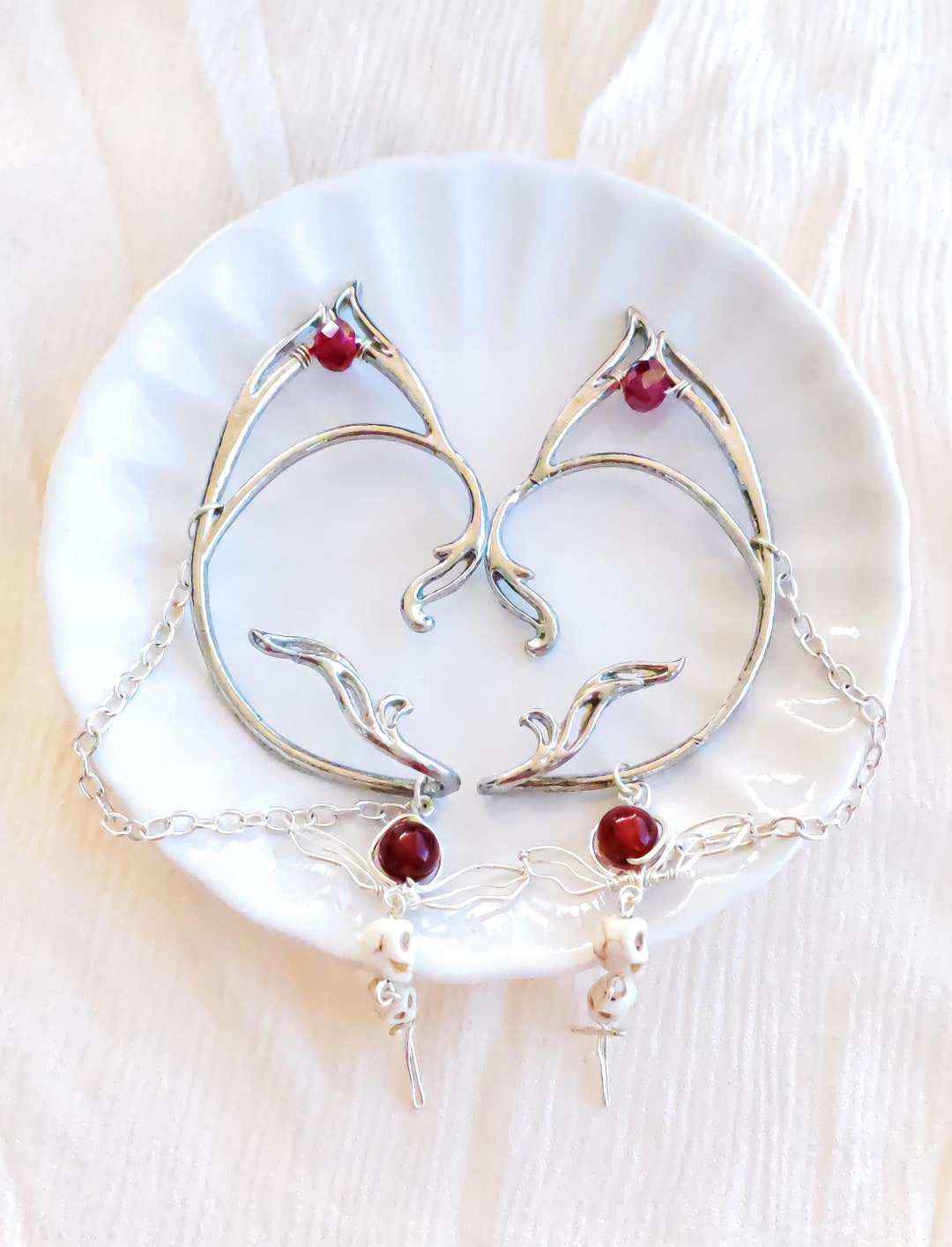 Elena | Dark Faerie Earring - Silver Vampire Ears - Elf Ear Cuff ...