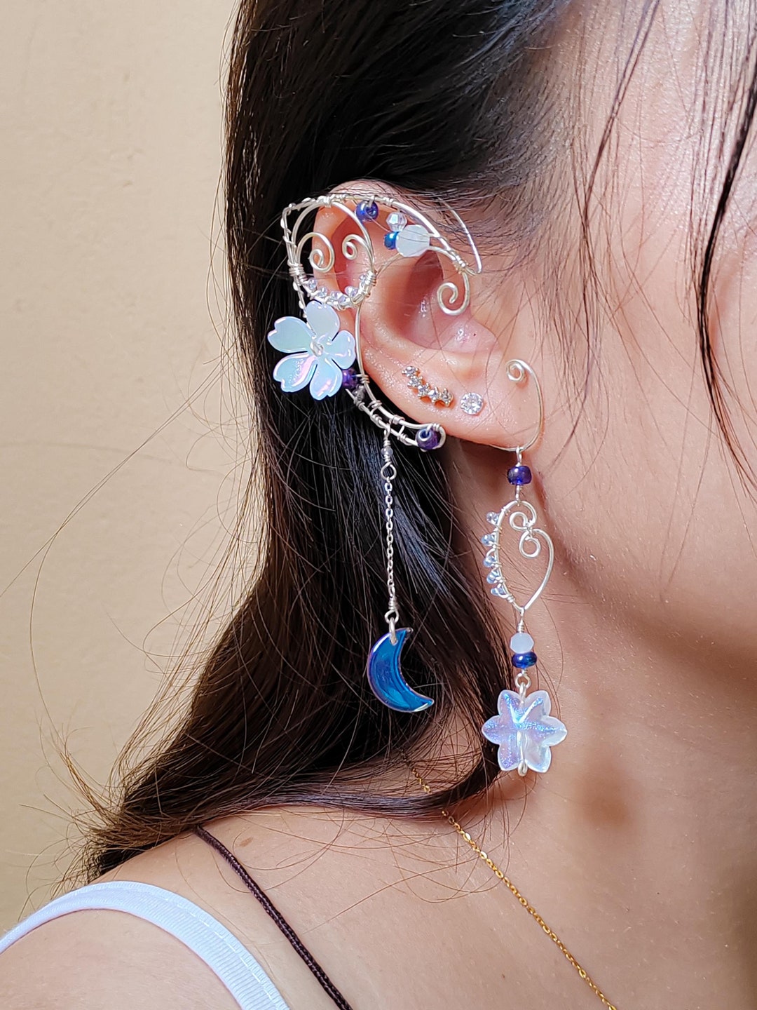 Moon Flower Fae Ears - Frost Fairy Ear Cuffs - Silver Elven Ears ...