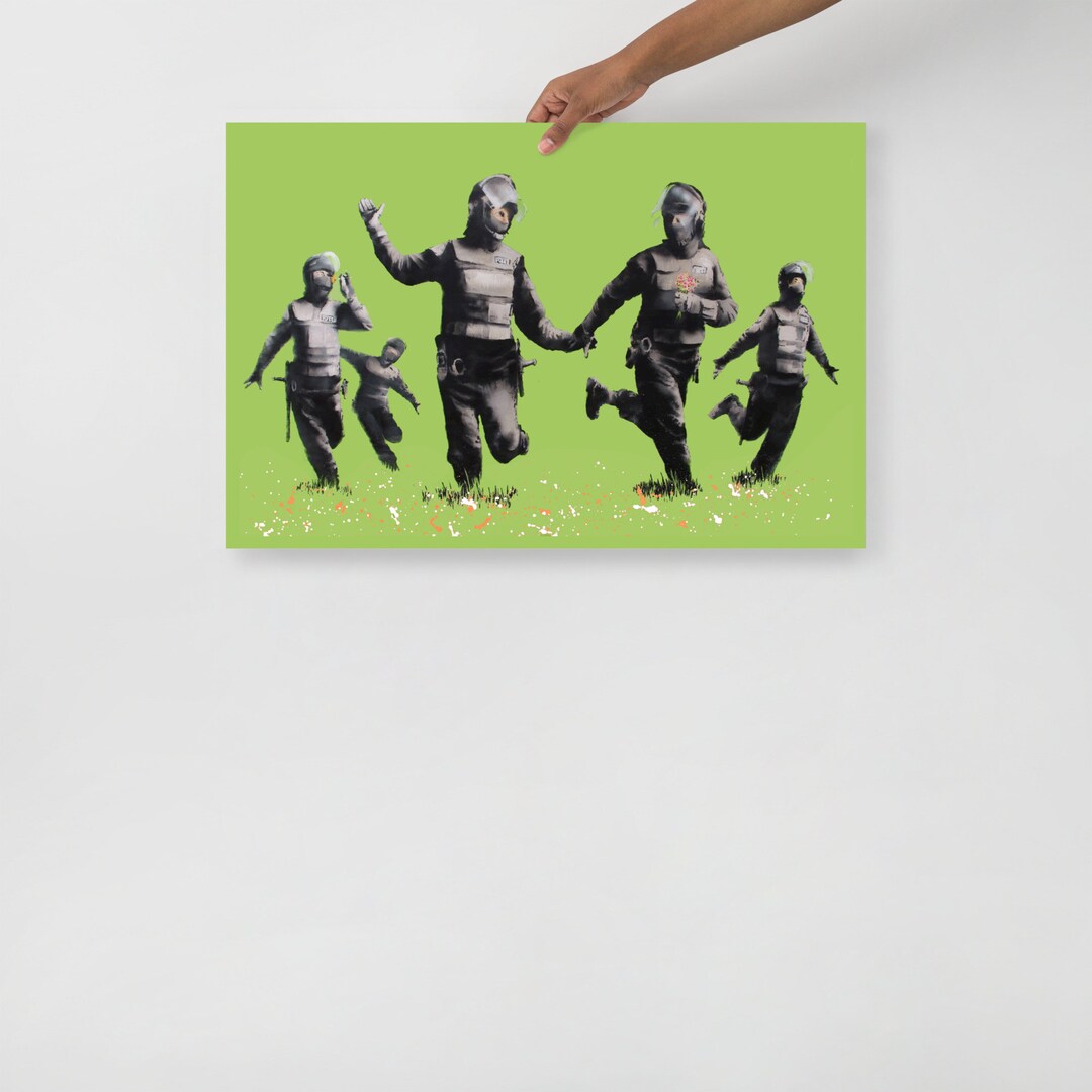 Happy Riot Police on Green Field Banksy Art Poster - Etsy