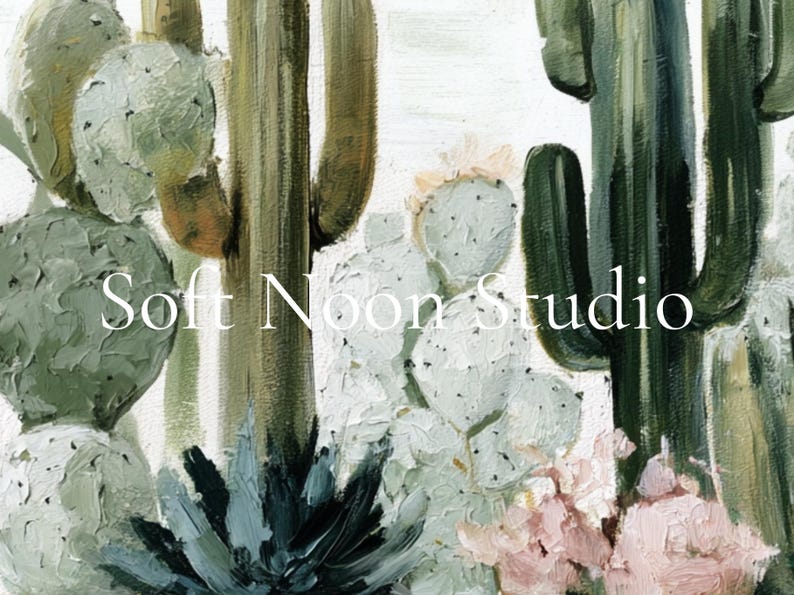 Neutral Cactus Landscape Frame TV Art, Minimalist Desert Painting ...