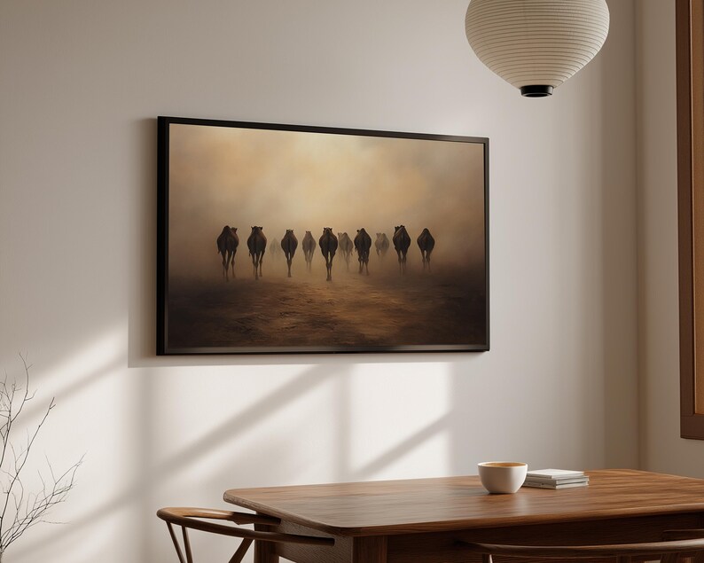Moody Camel Caravan Frame TV Art, Minimalist Desert Dusk TV Wallpaper ...
