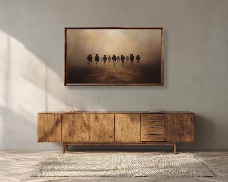 Moody Camel Caravan Frame TV Art, Minimalist Desert Dusk TV Wallpaper ...