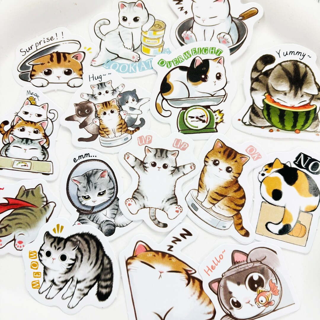 45pcs Cute Cat Stickers, Cat Bullet Journal Sticker, Kitten Cat Planner ...