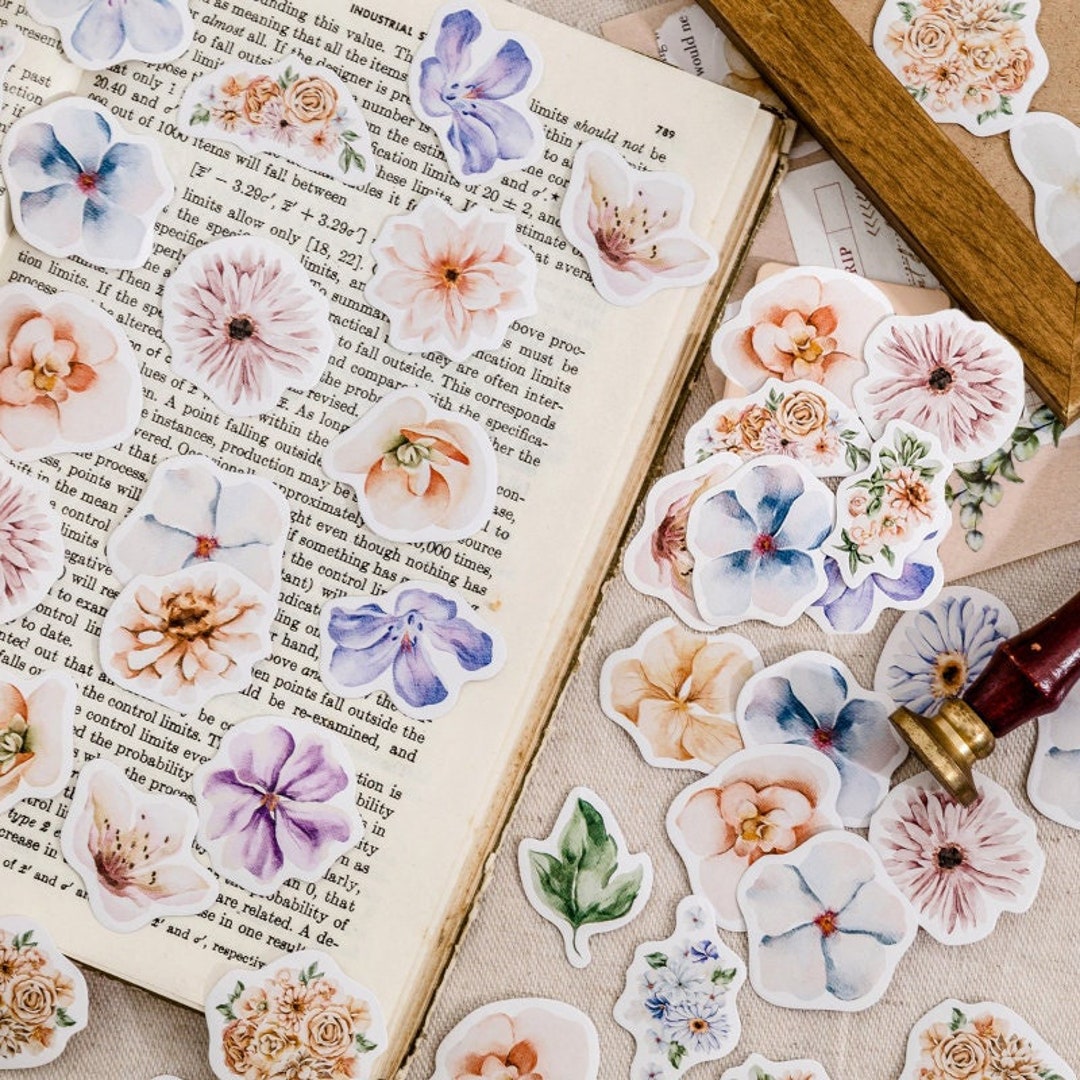 46pcs Pastel Pressed Flower Sticker, Pressed Flower Bullet Journal ...