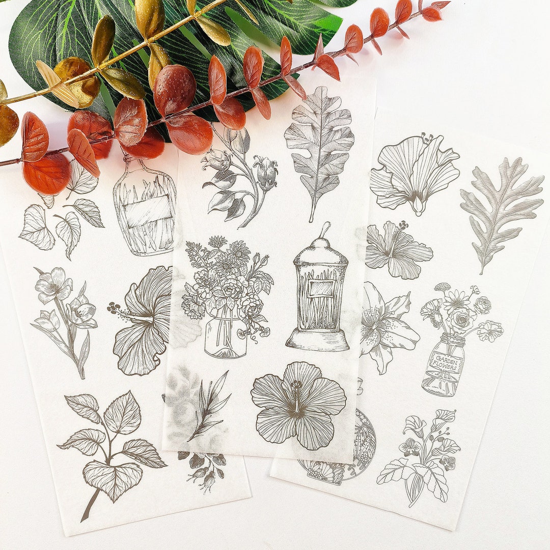 3 Sheets Black Flower Sketch Sticker, Flower Bullet Journal Sticker ...