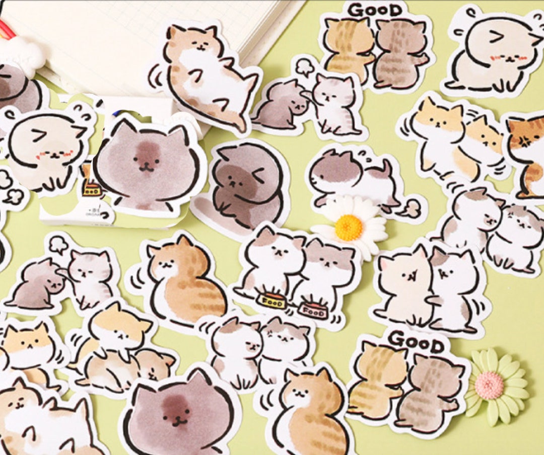 45pcs Cute Cat Sticker, Comic Cat Bullet Journal Sticker, Kitten Cat ...