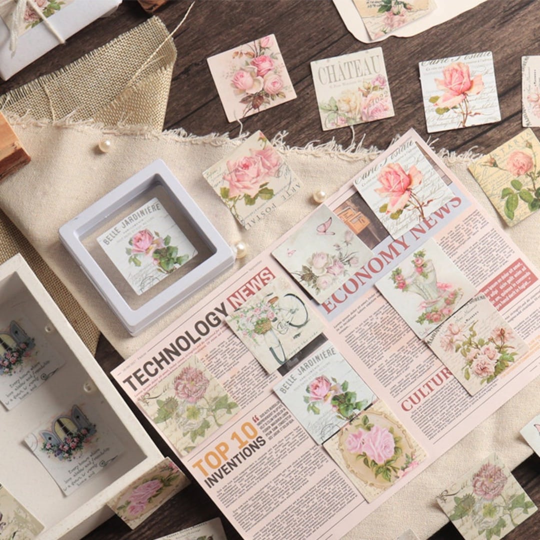 46pcs Vintage Pink Rose Stickers, Pink Flower Bullet Journal Sticker ...