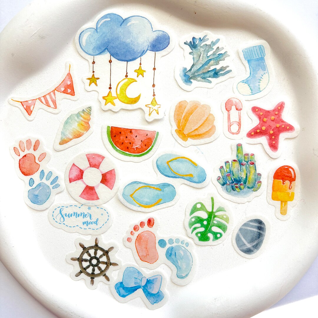 40pcs Watercolor Summer Vacation Stickers, Beach Vacation Bullet ...