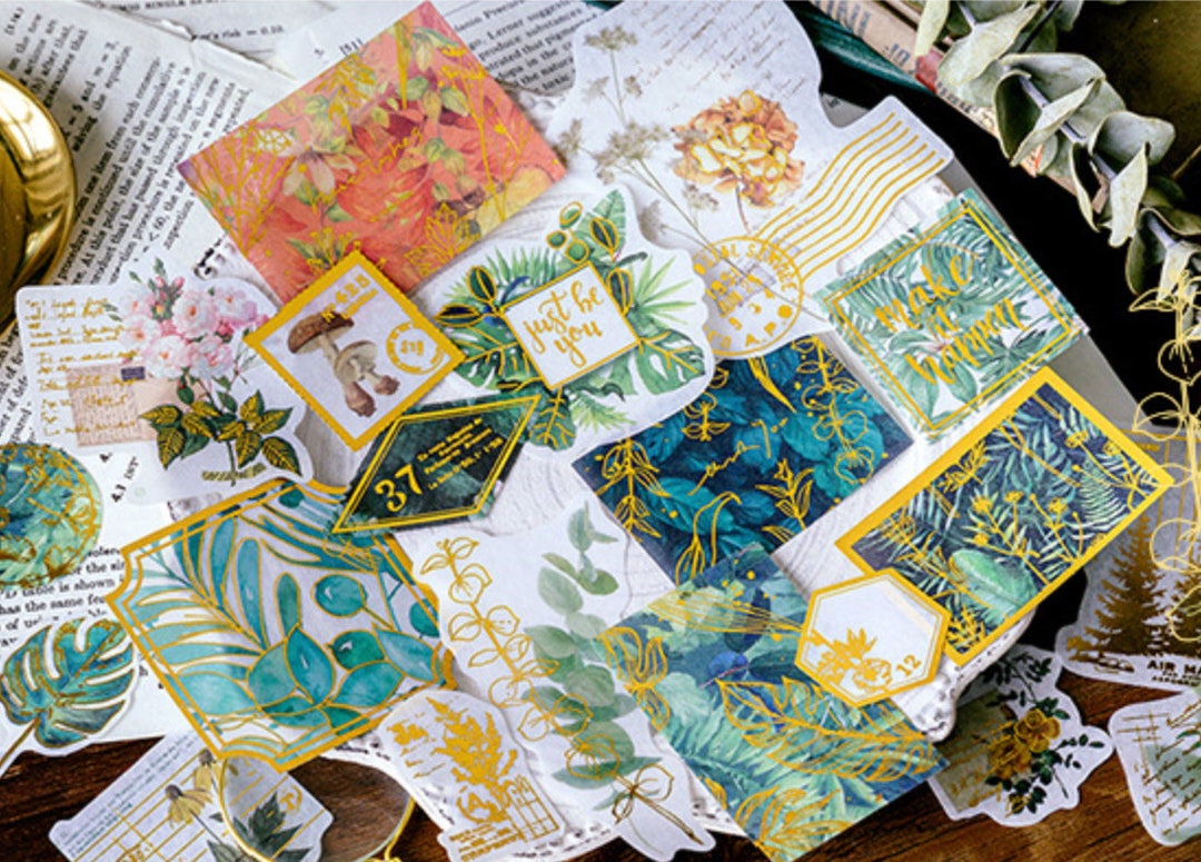 60pcs Large Gold Foil Tropical Stickers, Botanical Bullet Journal ...