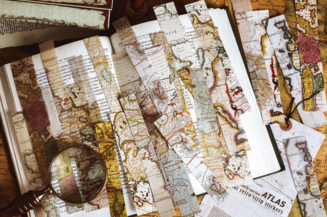 30pcs Vintage Map Strip Stickers, Retro Map Bullet Journal Stickers ...