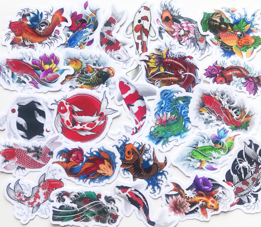24pcs Japanese Koi Stickers, Tattoo Style Koi Bullet Journal Sticker ...