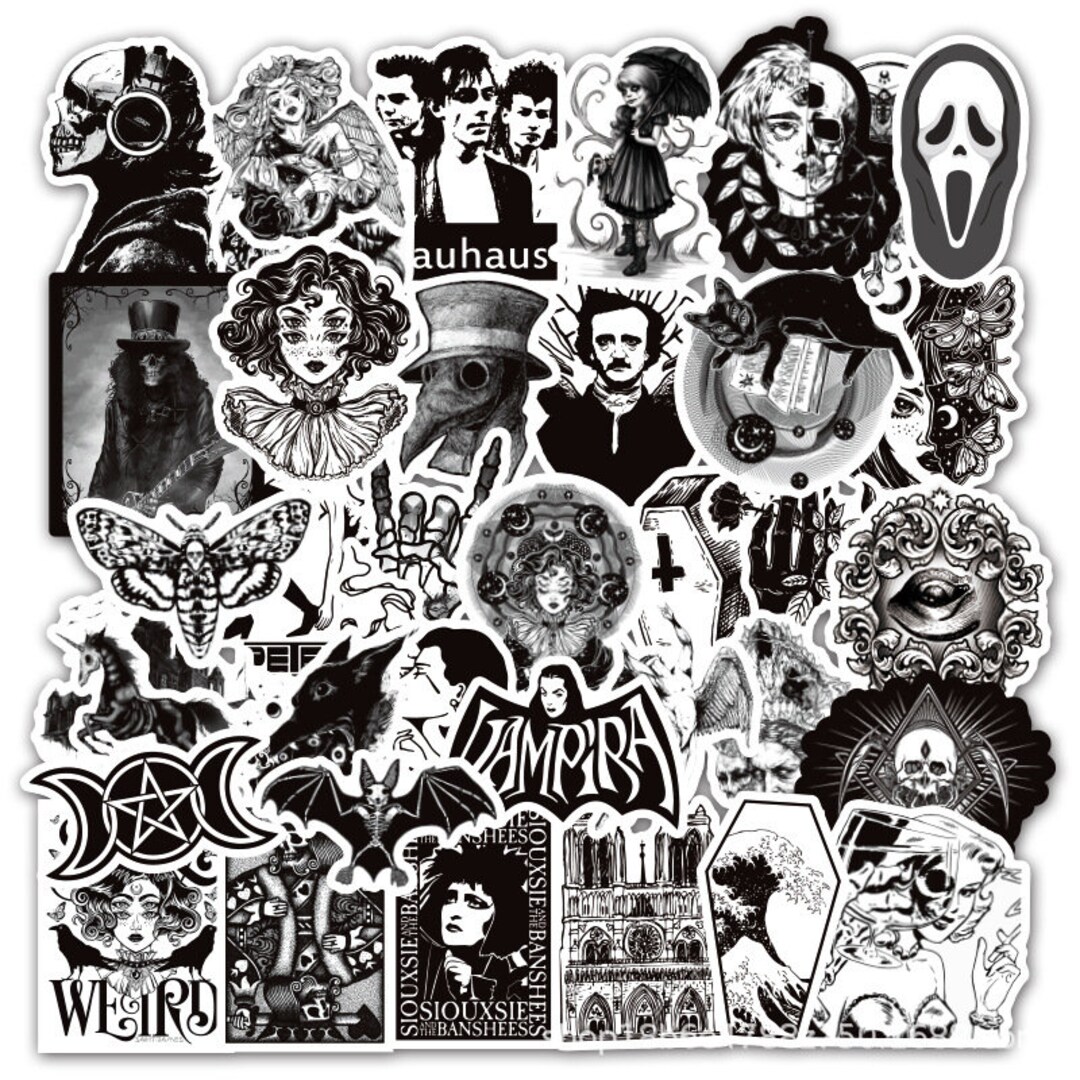 25pcs Gothic Vinyl Sticker Bomb Pack, Waterproof Black White Punk ...