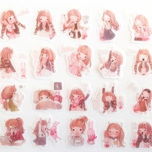40 Cute Kawaii Girl Stickers, Lovely Girl Bullet Journal Sticker ...