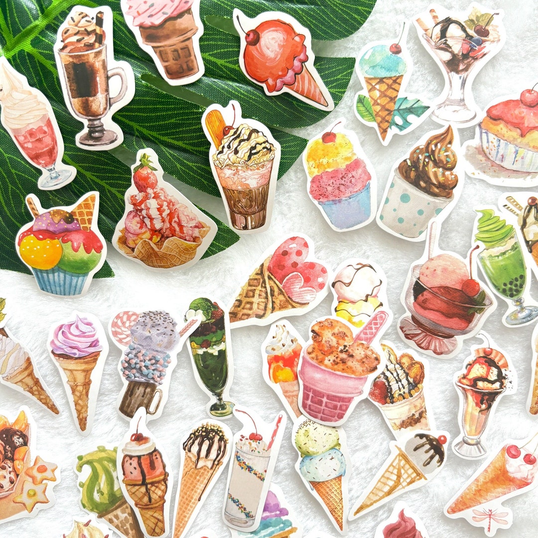 50pcs Ice Cream Stickers, Summer Ice Cream Cone Bullet Journal Sticker ...