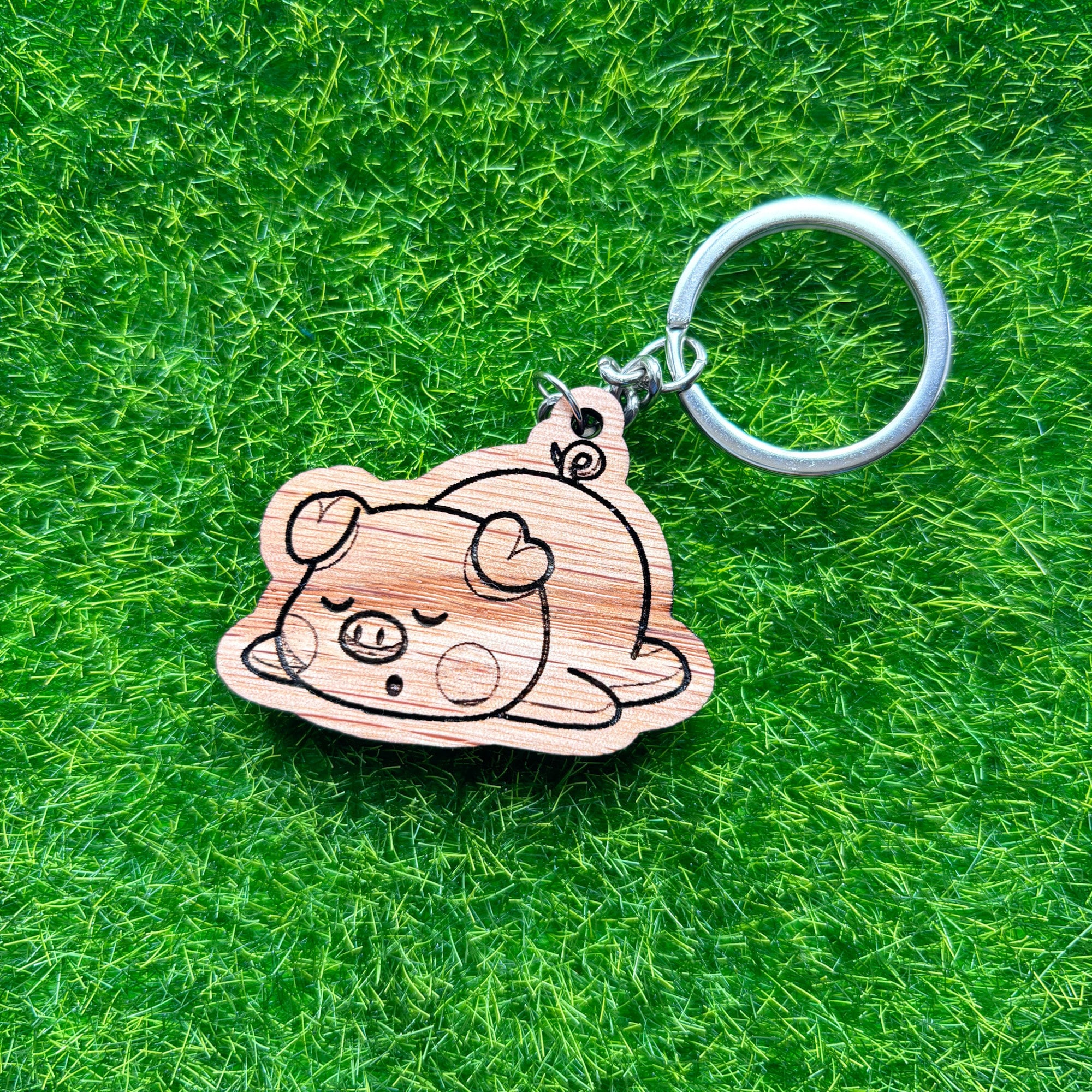 Solid Oak Wood Cute Piggy Keychain Pendant With Free Personal Text ...