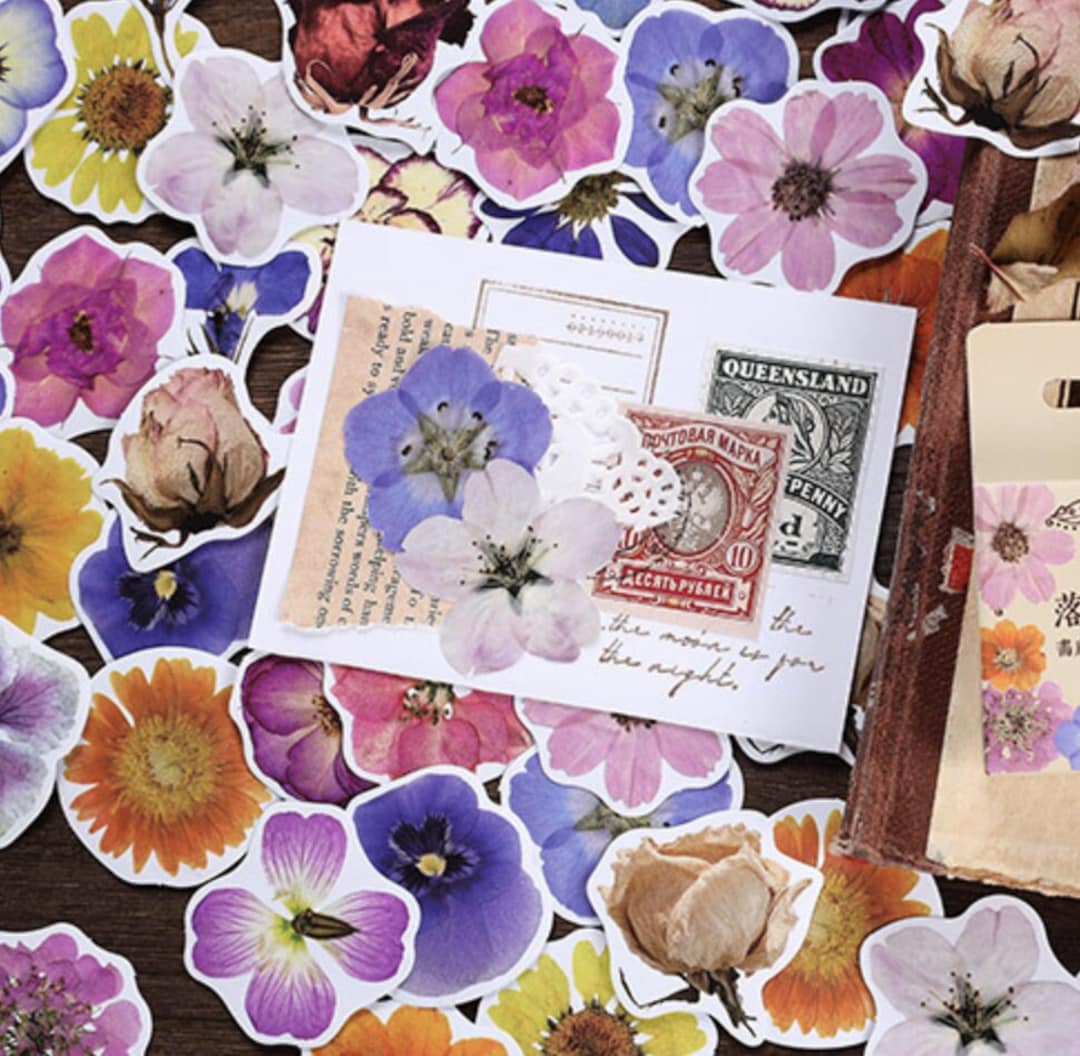 46pcs Pressed Flower Sticker, Pressed Flower Bullet Journal Sticker ...