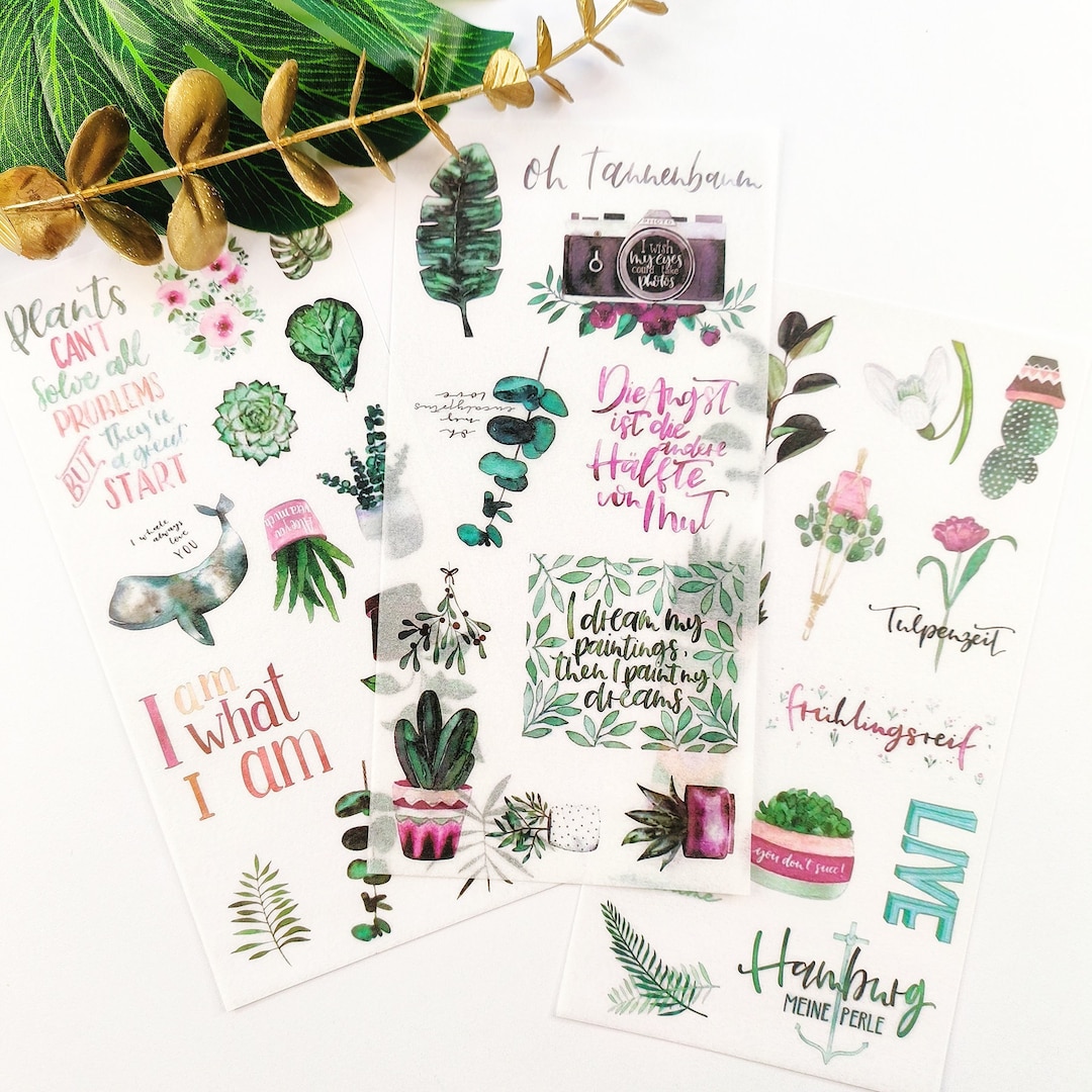 3 Sheets Watercolor Flower and Leaf Sticker, Inspirational Wording ...