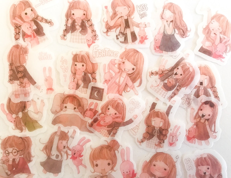 40 Cute Kawaii Girl Stickers, Lovely Girl Bullet Journal Sticker ...