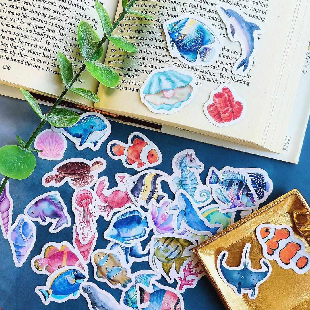 48pcs Sea Animal Stickers, Fish Whale Turtle Jellyfish Sea Horse Crab ...